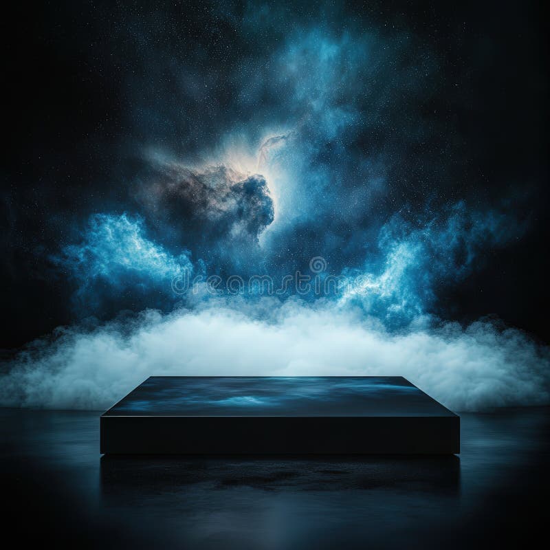 Dark Platform in Dramatic Cosmic Nebula Scene. Stock Illustration ...