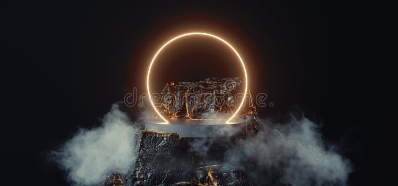 Platform on Dark Rock and Neon Light . Stock Illustration ...