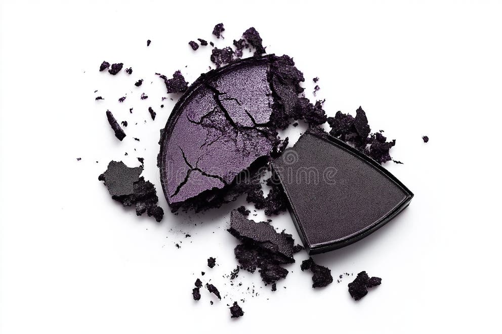 Dark Plum Eyeshadow Compact Broken in Half with Powder Scattered Around ...