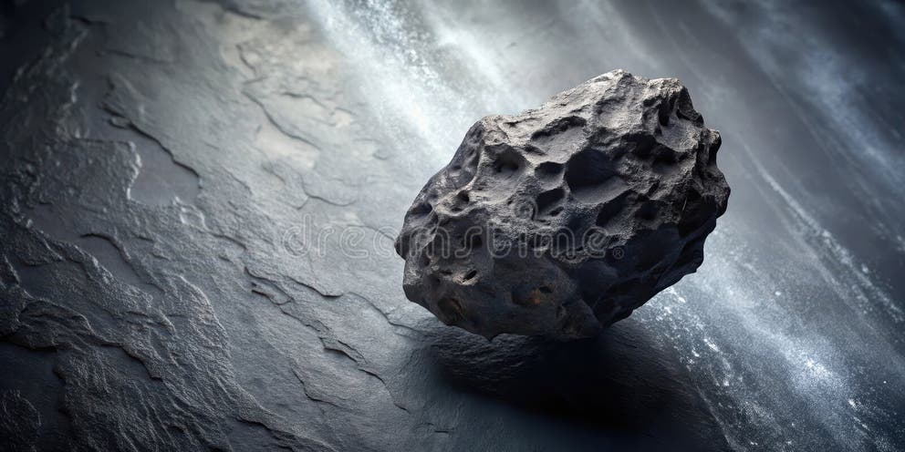 A Dark, Pockmarked Boulder Rests on a Textured Surface, Possibly ...