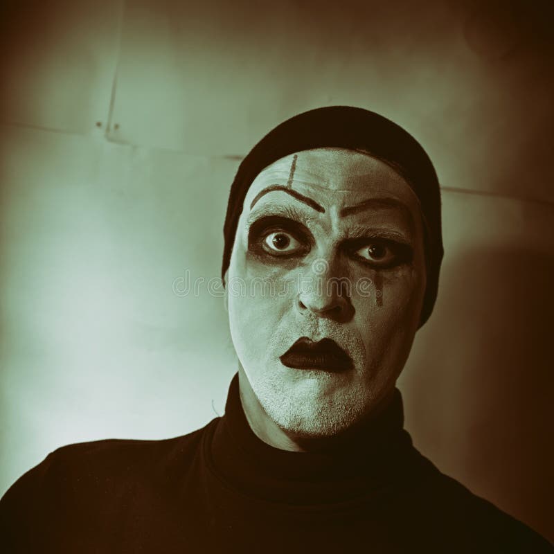 Dark Portrait of Actor with Mime Makeup Stock Image - Image of ...