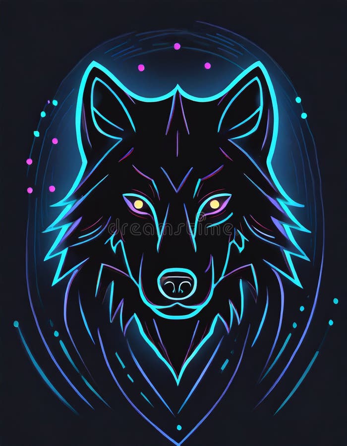 Dark Portrait of a Black Wolf with Glowing Eyes Stock Illustration ...