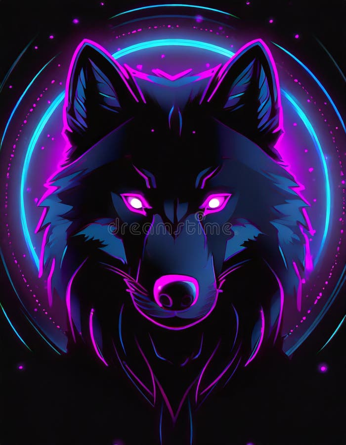 Dark Portrait of a Black Wolf with Glowing Eyes Stock Illustration ...