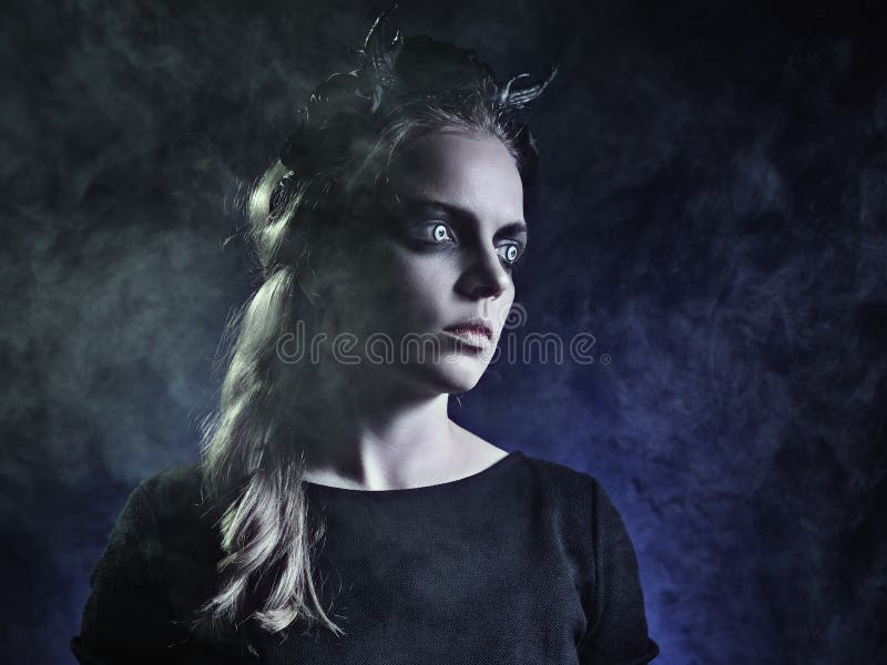 Dark Portrait of Evil Witch in Smoke Stock Image - Image of dark ...
