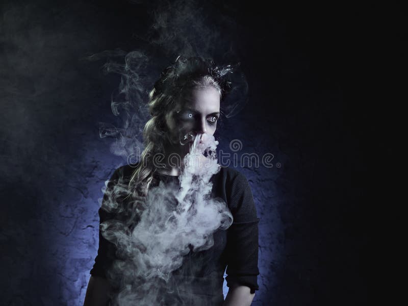 Dark Portrait of Evil Witch in Smoke Stock Image - Image of cool ...