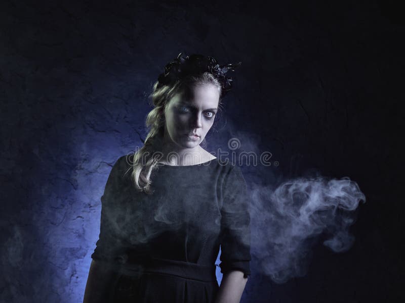 Dark Portrait of Evil Witch in Smoke Stock Photo - Image of beautiful ...