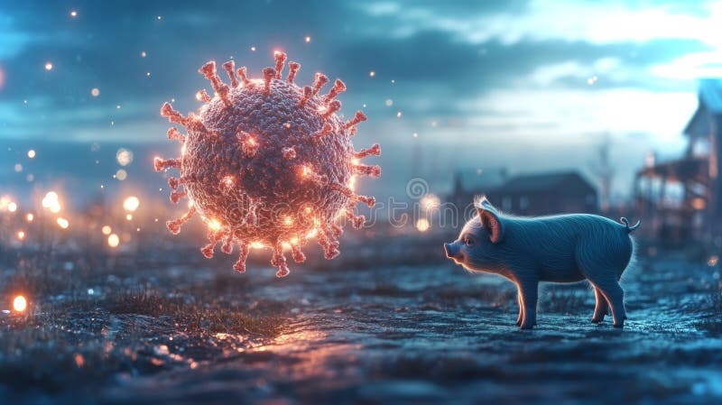 Dark Post-apocalyptic Farm with a Piglet Encountering a Glowing Virus ...