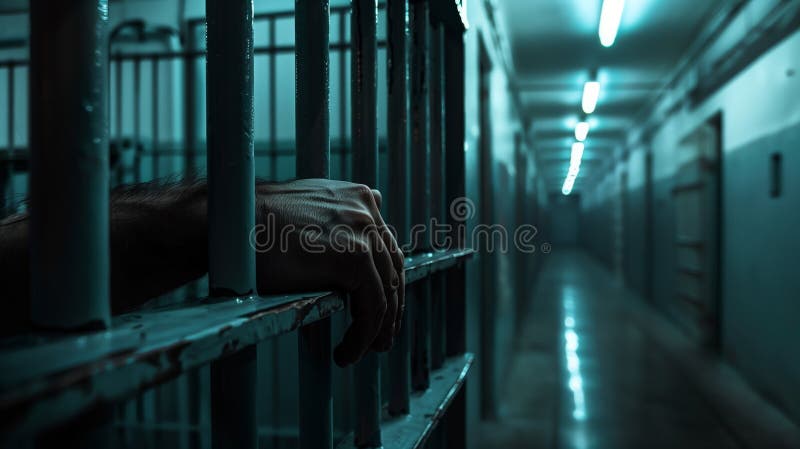 Dark Jail, Prisoner Puts Hand through Bars, Empty Floor Stock ...
