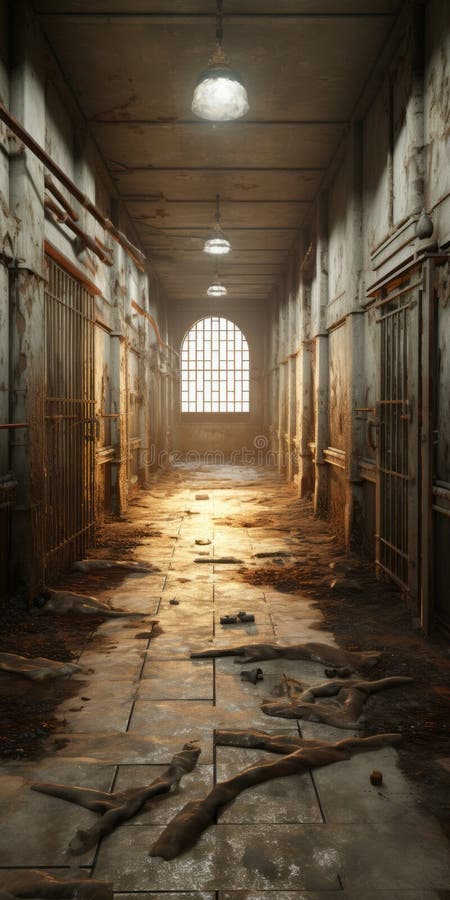 Dark Prison Room Realistic 3d Environment with Broken Lamps Stock ...