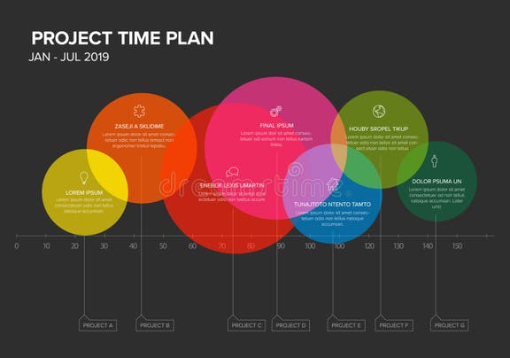 Dark Project Timeline Gantt Graph Template With Overlay Circle Blocks Stock Vector