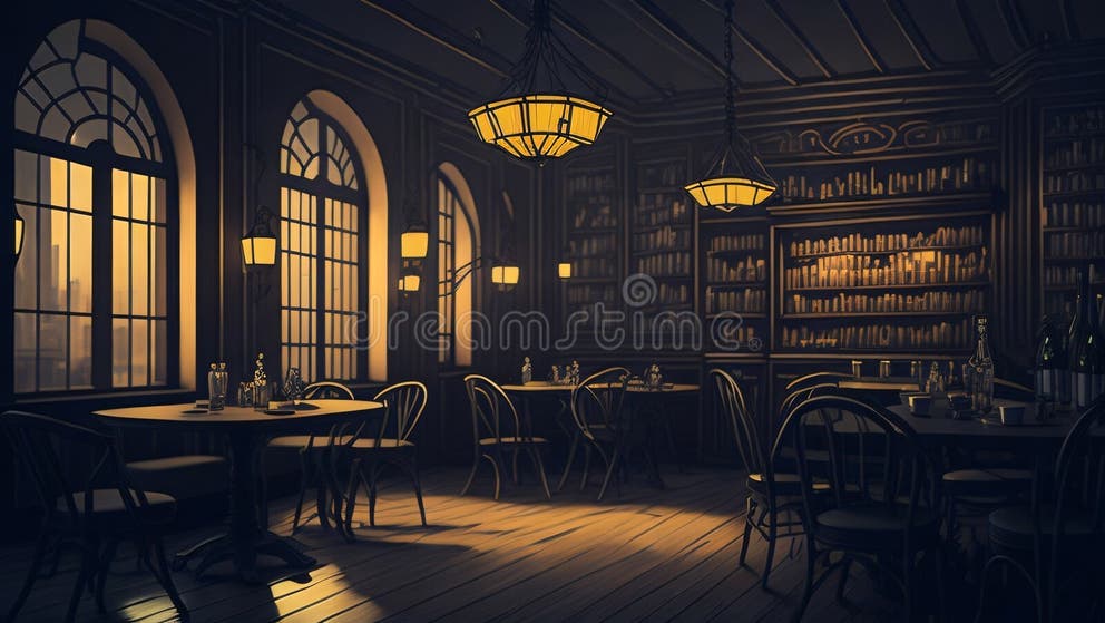 Dark Pub Interior with a Wooden Floor, 3D Rendering Stock Illustration ...