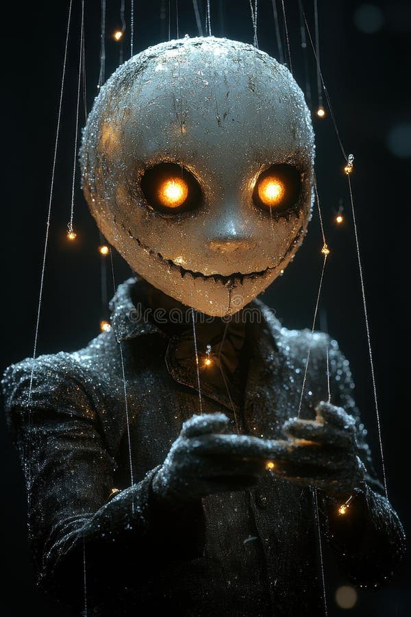 Dark Puppet Character with Glowing Eyes Surrounded by Strings and ...