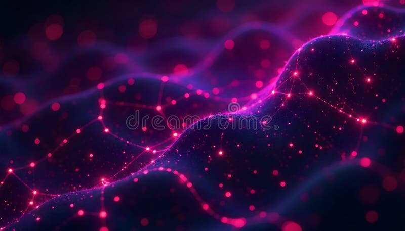 Abstract Network with Glowing Pink Nodes and Lines on a Dark Purple ...