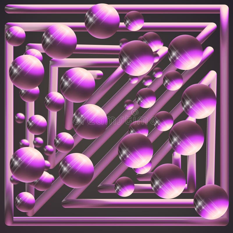 Dark Purple Gradient Background with Shiny Balls and Rectangular Tubes ...