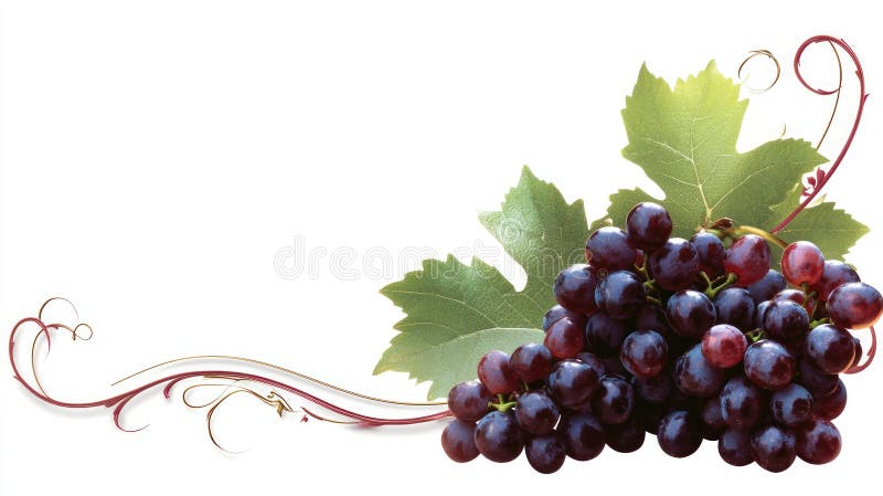 Dark Purple Grapes with Leaves and Decorative Border Stock Illustration ...