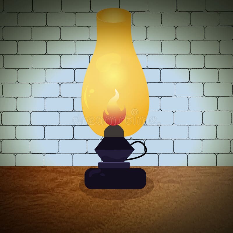 Dark Purple Lamp on a Background of Blue Bricks in Cartoon Style Stock ...
