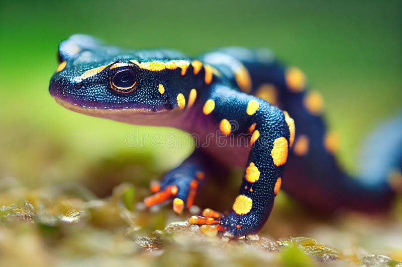 Dark Purple Multi-colored Salamander with Bright Orange Paws in Motion ...