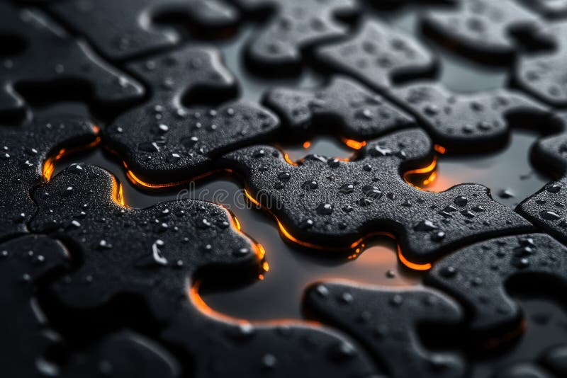 Dark Puzzle Pieces with Raindrops Creating a Reflective Surface and ...