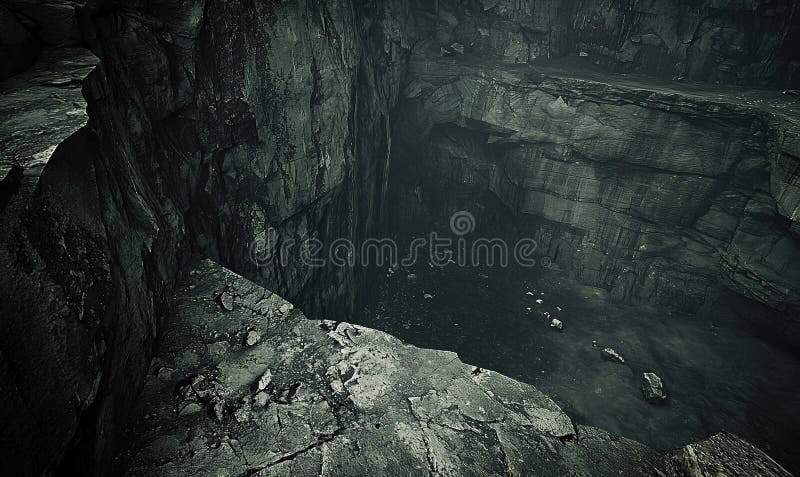 Dark Quarry Abyss, Steep Cliffs, Industrial Remains Stock Illustration ...