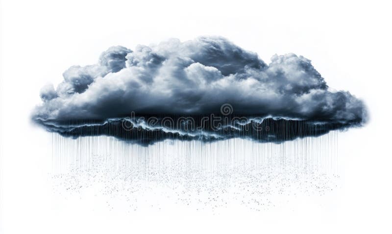 Dark Rain Cloud with Falling Raindrops Isolated on White Background ...