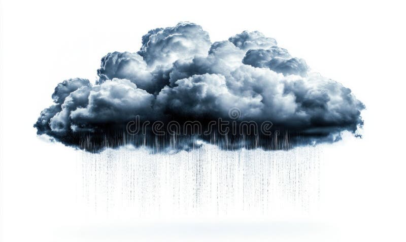 Dark Rain Cloud with Falling Raindrops Isolated on White Background ...