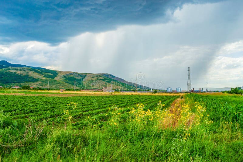 Dramatic Clouds in the Sky and the Approaching Rain Over Summer Field ...