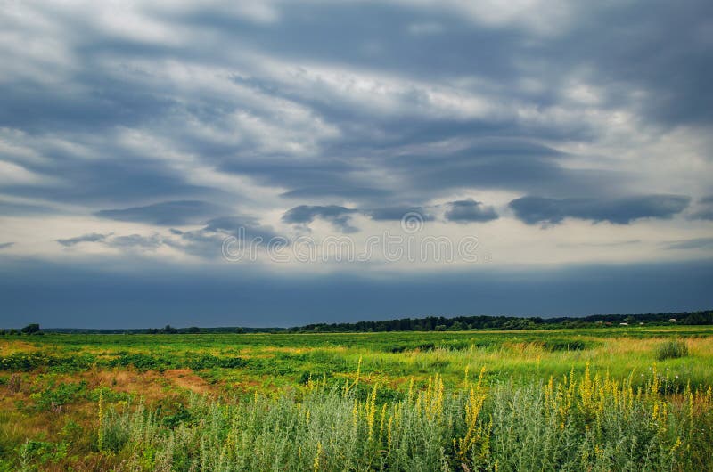 Dark Rain Storm Clouds Over the Field Stock Image - Image of nature ...