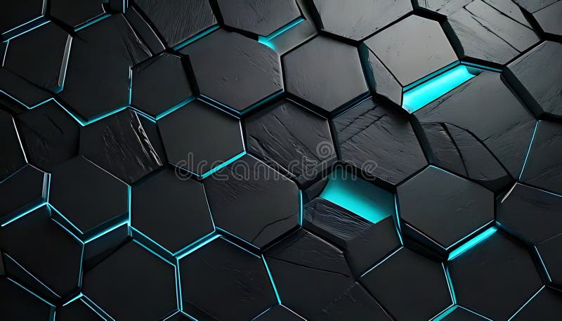 Dark, Raised Hexagons with Bright Blue Light Highlight the Angular ...