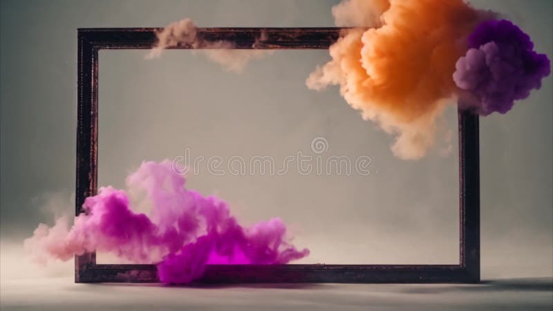 Dark Rectangular Horizontal Frame and Colorful Smoke Dust Burst Effect ...
