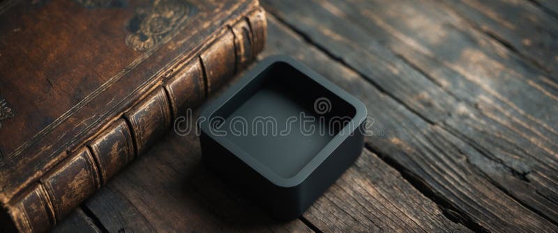 Dark Rectangular Object beside Antique Book on Wood Stock Photo - Image ...
