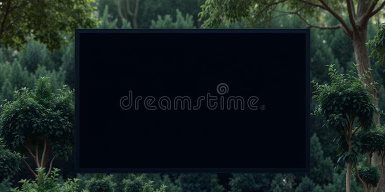 A Dark Rectangular Screen Surrounded by Trees and Greenery in an ...