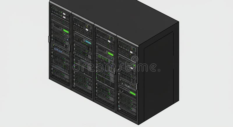 A Dark, Rectangular Server Rack Houses Four Vertical Stacks of ...