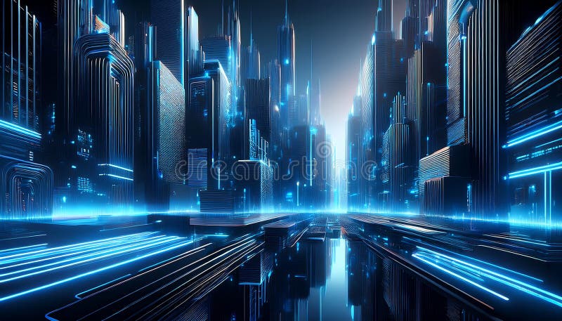 Dark, Rectangular Structures Glow with Blue Light, Forming a Futuristic ...