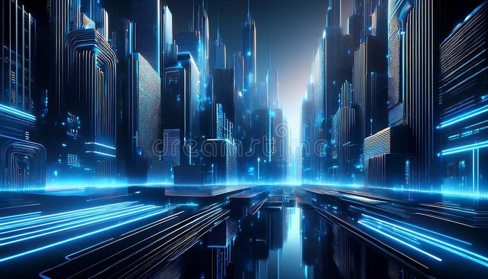 Dark, Rectangular Structures Glow with Blue Light, Forming a Futuristic ...