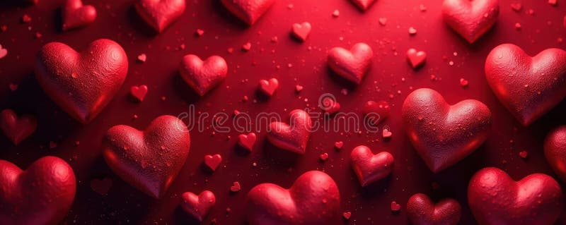 Dark Red Background with Embossed, Textured Hearts , Shadow, Heart ...