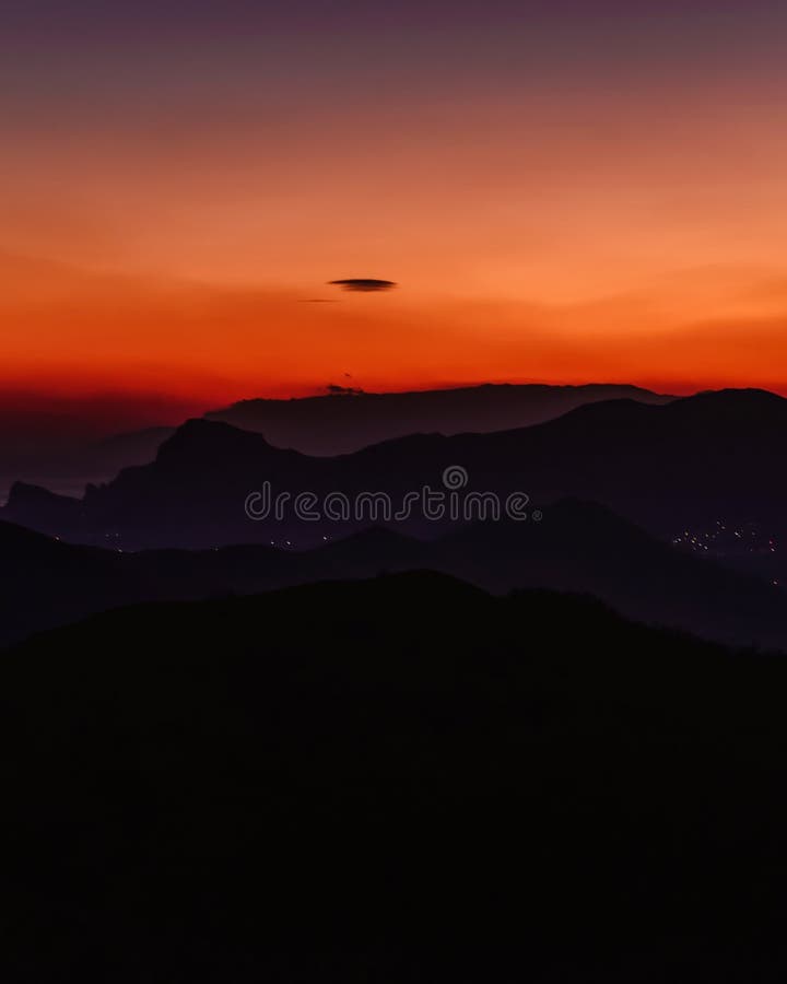 Dark Red-blue Sunset in the Mountains Stock Image - Image of light ...