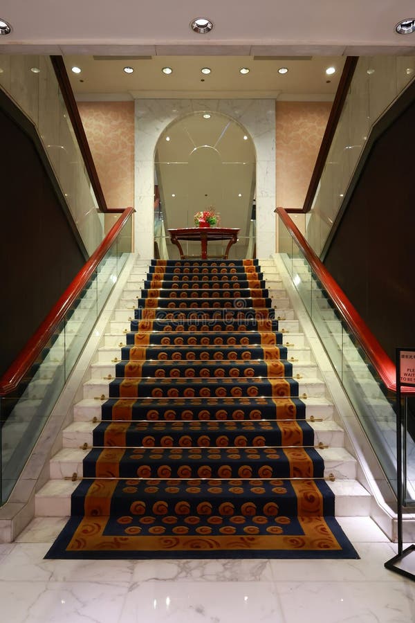 June 24 2024 Dark Red Carpet on the Stairs in a Luxury Interior ...
