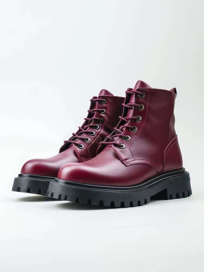 Dark Red Combat Boots on White Background. Stock Illustration ...