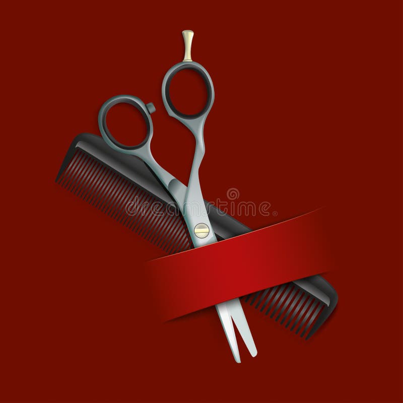 Dark Red Cover Comb Scissors Banner Stock Illustration - Illustration ...