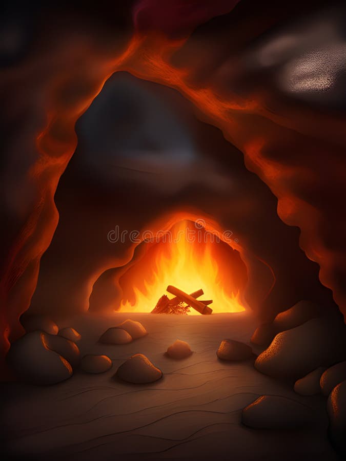 A Dark Red Fire in the Cave Stock Illustration - Illustration of ...