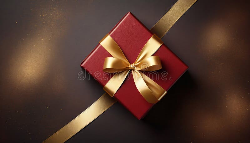 Dark Red Gift Box with Gold Satin Ribbon - Generative AI Stock Image ...
