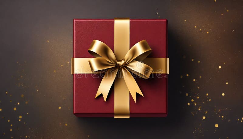 Dark Red Gift Box with Gold Satin Ribbon - Generative AI Stock Image ...
