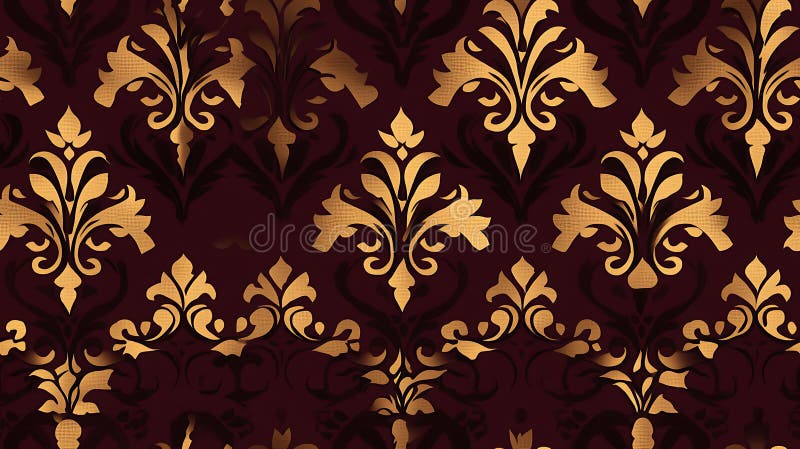Dark Red and Gold Damask Seamless Pattern Background Stock Illustration ...