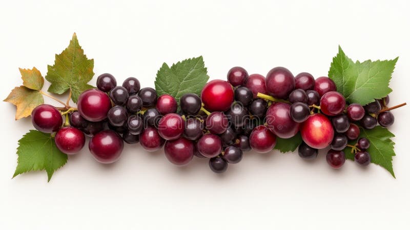 Dark Red Grapes Cluster with Green Leaves on White. Generative AI Stock ...