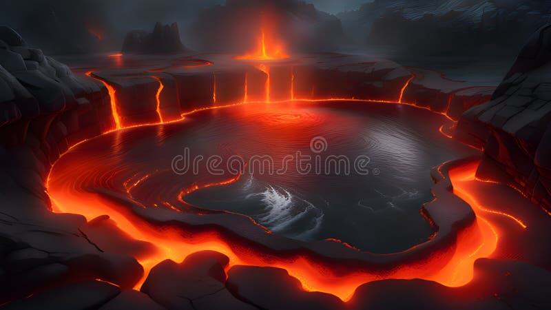 Dark Red Lava Flow with a Fire. 3d Rendered Illustration Stock ...