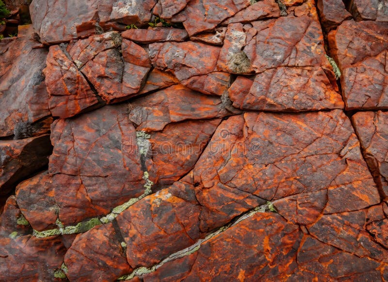 Dark Red Orange Brown Rock Texture with Cracks. Close-up. Rough ...