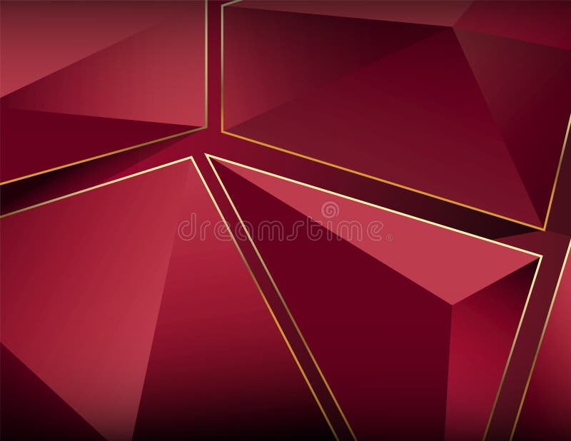 Dark Red Premium Background with Polygonal Patterns and Golden Triangle Lines Stock Vector ...