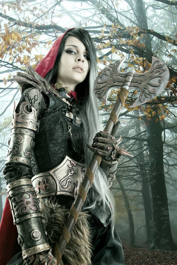 Dark Red Riding hood stock image. Image of armor, halloween - 74856177