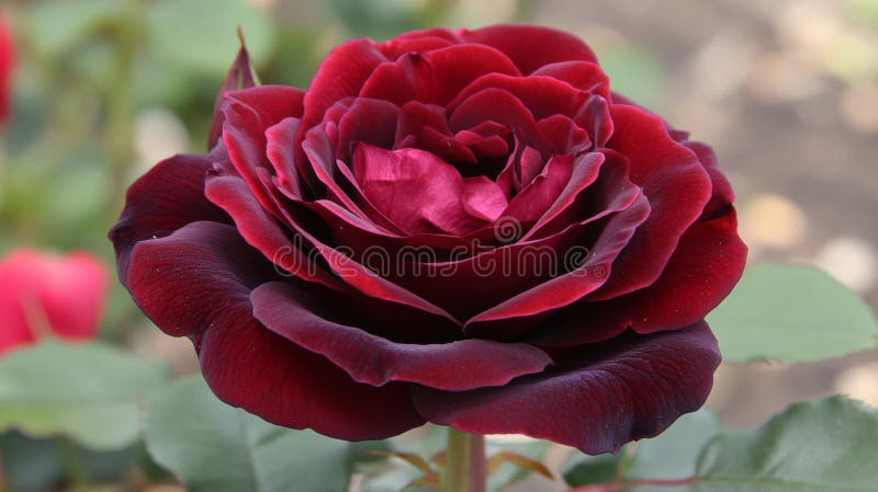 A Dark Red Rose in Full Bloom Displays Delicate Petals Stock ...