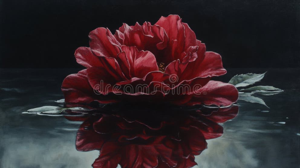Dark Red Rose Reflecting in Still Water Stock Illustration ...